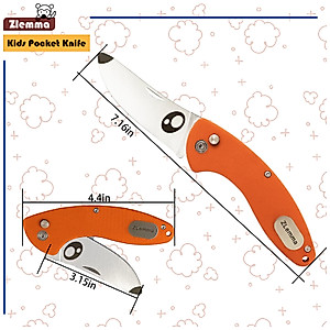 ZLemma Kids Pocket Knife with Clip & Safe Rounded Tip for Boy First Knife, Toddler Starter folding Knives with Japanese 420J2 Stainless Steel Sharpened Blade & Durable G10 Handle (Orange)