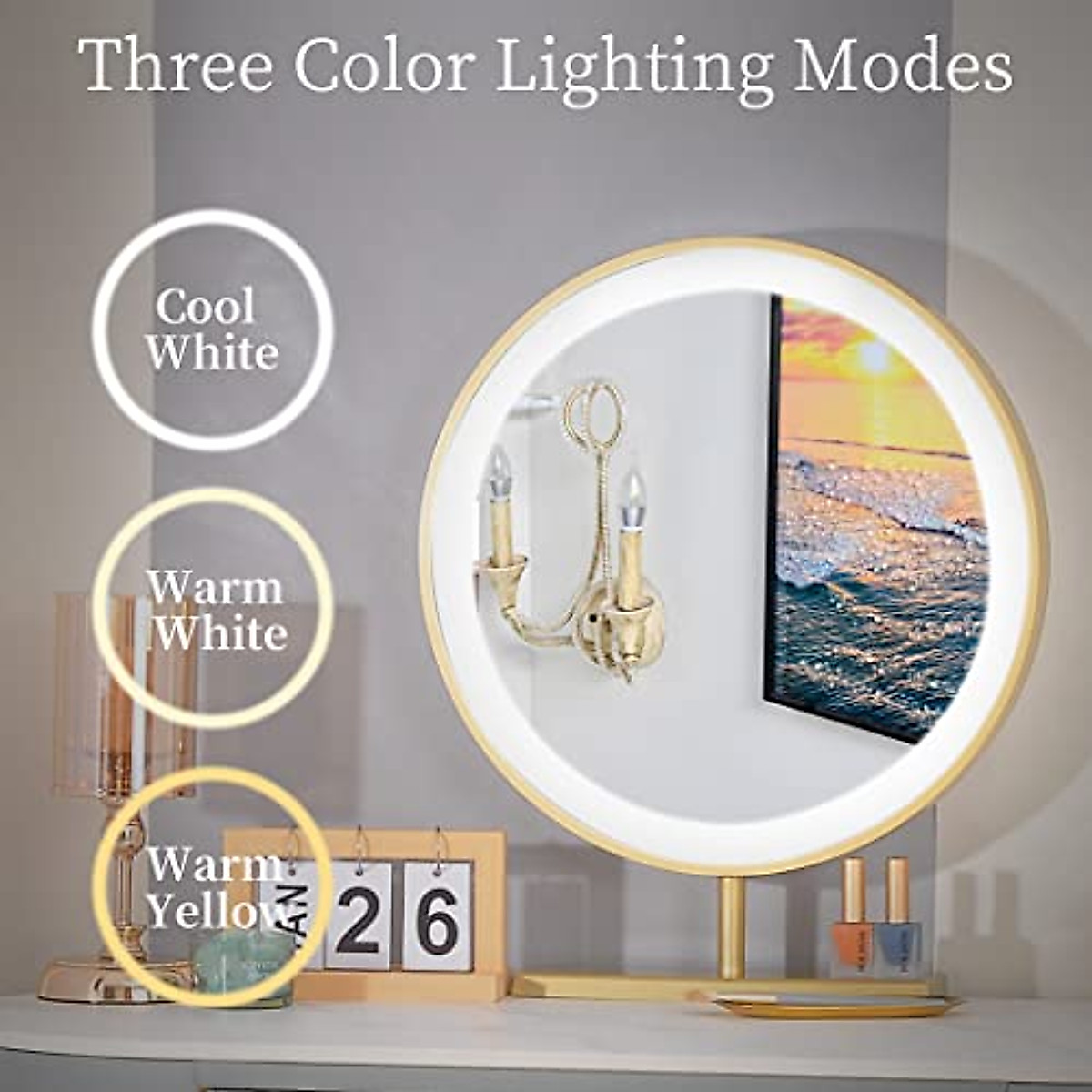 FUKAYI Dresser Table Women Vanity Makeup Table Set Makeup with 5 Drawers Dressing Table with Lighted Mirror and Chair Vanity Benches Desk for Her, Grey