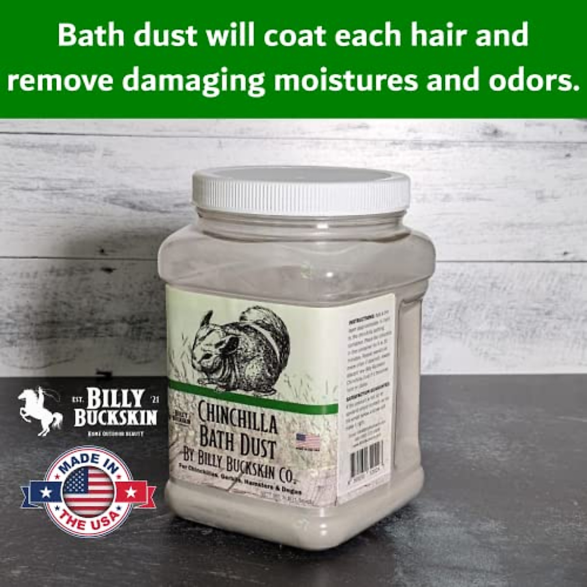 Chinchilla Bath Dust, 3 lb. Tub, All Natural Dusting Powder for Cleaning Degus, Hamsters, & Gerbils, Pure Cleansing Pumice Sand by Billy Buckskin Co