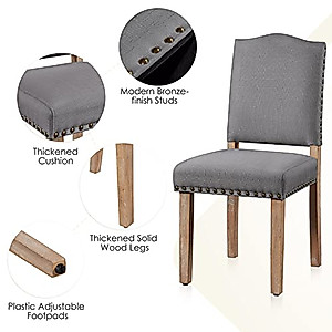 Yaheetech Dining Chairs Set of 2 Dining Room Chair Fabric Parsons Chairs with Nailhead Trim and Solid Wood Legs for Home, Kitchen, Dining Room, Dark Gray