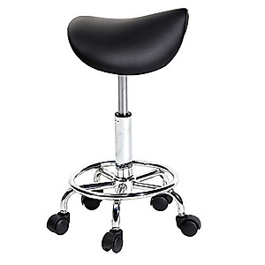 Saddle Stool Swivel Rolling Chair, Ergonomic Saddle Stool with Wheels, Height Adjustable, for Kitchen, Salon, Spa, Tattoo, Clinic (Black)