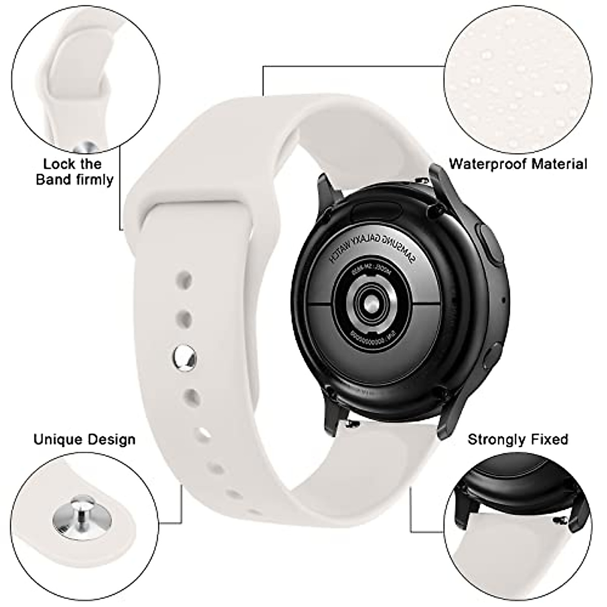 Vanjua Bands Compatible with Samsung Galaxy Watch 5 Band 40mm 44mm, Galaxy Watch 5 Pro Bands 45mm, 20mm Soft Silicone Sport Replacement Strap for Galaxy Watch 5 Band Women Men (Starlight)