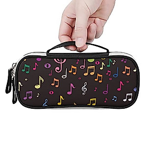 Music Notes PU Leather Pencil Pen Case Organizer Travel Makeup Handbag Portable Stationery Bag