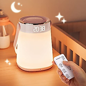 ALACRIS Bedside Lamp, Portable Nursery Night Light with Remote Control Timing and Temperature Display, Dimmable Warm Night Light for Babies Breastfeeding and Sleep Aid, Kids Alarm Clock Night Light