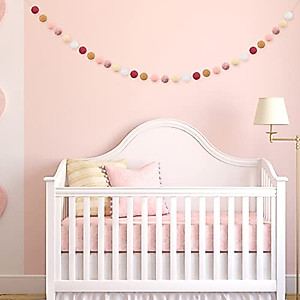 GCQQ 2Pcs Pom Pom Garland Pastel, 16.4 Ft Long Pompom Garland Boho Decor, Large 60 Balls Felt Ball Garlands, Pink Wool Felt Ball Garlands for Party, Home, and Nursery Decor
