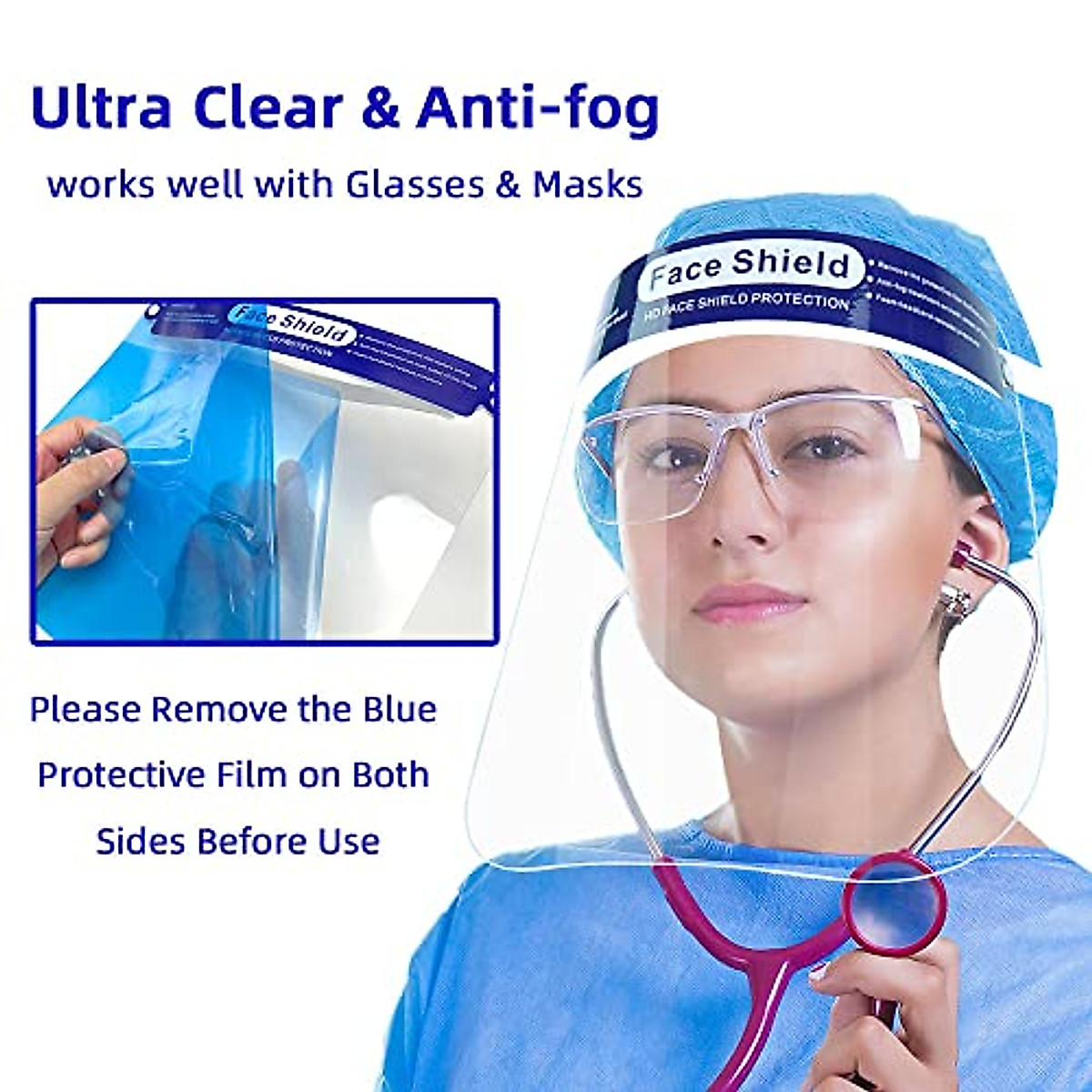 PANOPTX 10 Pack Plastic Clear Face Shield Anti Fog Protective Face Shield Mask Safety Face Shields for Daily Use