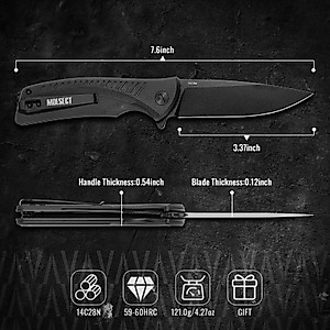 MOLSECT Coastline Pocket Folding Knife, Liner Lock EDC Knives 3.37" Satin 14C28N Blade G10 Handle, Everyday Carry Knife with Clip for Men Women Gift Outdoor Indoor Hiking Camping Fishing Work