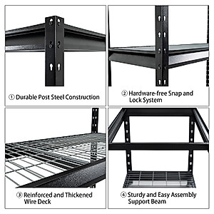 Shuntong The Atlas 72" W Heavy Duty Garage Shelving Load 8000 Lbs, 4 Tier Metal Storage Shelves, Adjustable Industrial Steel Rack for Warehouse Basement Shop, 72" W x 24" D x 72" H, Black