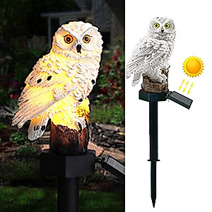 FLJZCZM Owl Figurine Solar LED Lights, Resin Garden Waterproof Decorations with Stake for Outdoor Yard Pathway Outside Patio Lawn Decor to Scare Birds Away