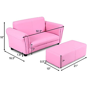 GLACER Kids Sofa with Footstool, Upholstered Toddler Couch Chair for Boys and Girls, 2 Seat Baby Sofa Chair Children Armchair with Sturdy Wood Construction, ASTM and CPSIA Certified (Pink)