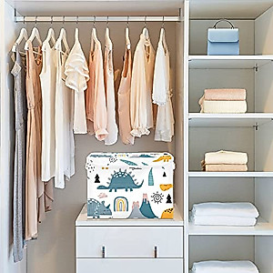 SUABO Dinosaur Cartoon Funny Dinosaur Storage Bin with Lid Large Oxford Cloth Storage Boxes Foldable Home Cube Baskets Closet Organizers for Nursery Bedroom Office