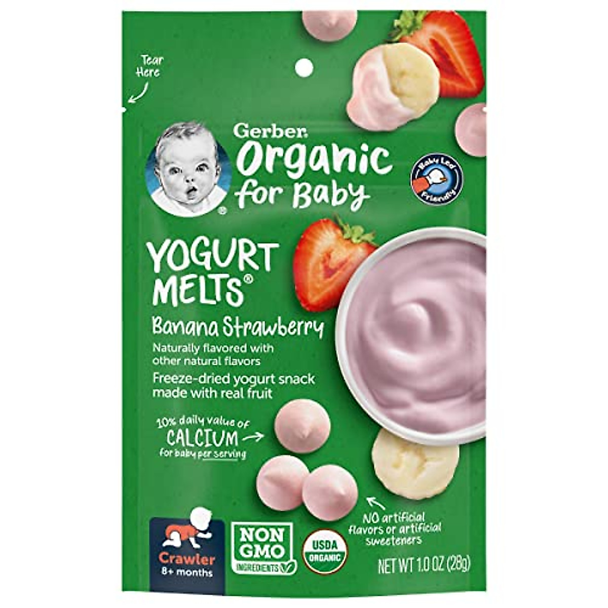 Gerber Organic for Baby Yogurt Melts, Banana Strawberry, Non-GMO & USDA Organic, Made with Real Fruit, Baby Snack for Crawlers, 1.0-Ounce Pouch (Pack of 3)