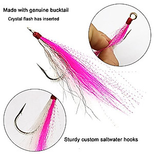 Bucktail Teasers Fishing Hook Flounder Rig Saltwater Fishing jig Fishing Plugs Lures 6pcs by Shaddock Fishing (Pink)