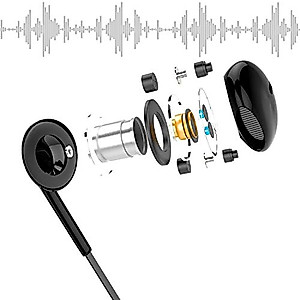 Headphones with Microphone, Boost+ Balanced Bass Driven Earbuds, Microphone Volume Slide Control, Lightweight Earphones with 3.5mm Connector Jack for Laptop/Smartphone/PC, Black