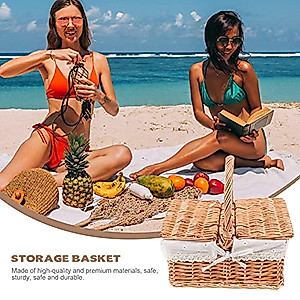 Cabilock Picnic Baskets Woven Baskets with Handles Picnic Storage Basket with Lid Farmhouse Ornaments Crafts for Outdoor Picnic Wedding Party Favors Decoration (White) Simple Picnic Basket