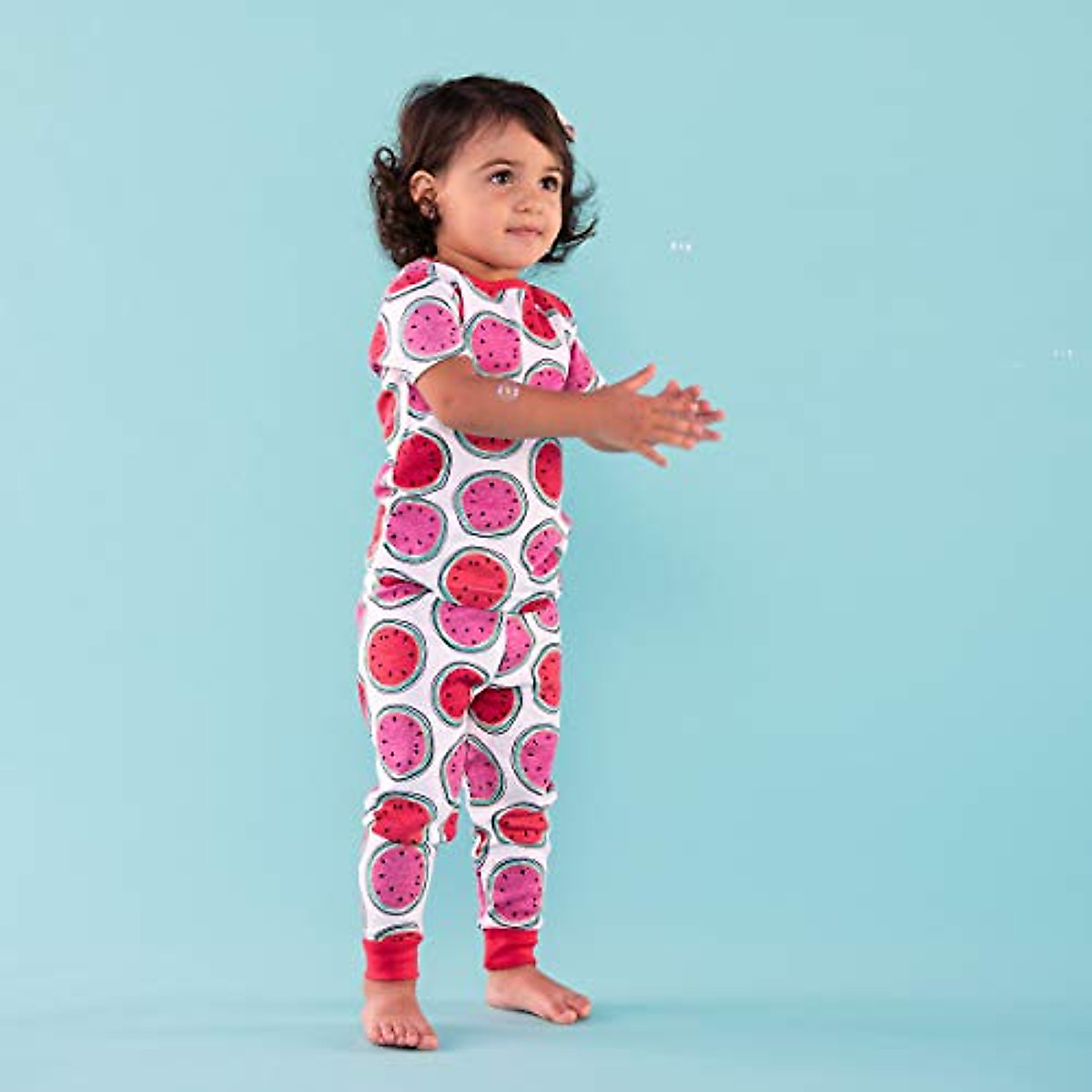 Lamaze Organic Baby Baby Girls' Toddler Short Sleeve Tight Fit Sleepwear, Pink Watermelon Circles, 2T