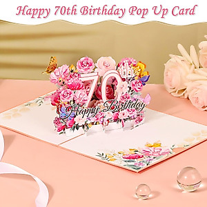 70th Birthday Card for Women, 70th Birthday Gift Greeting Card for Her, Mom, Wife, Grandma Flower Popup Happy Birthday Card with Blank Note and Envelope