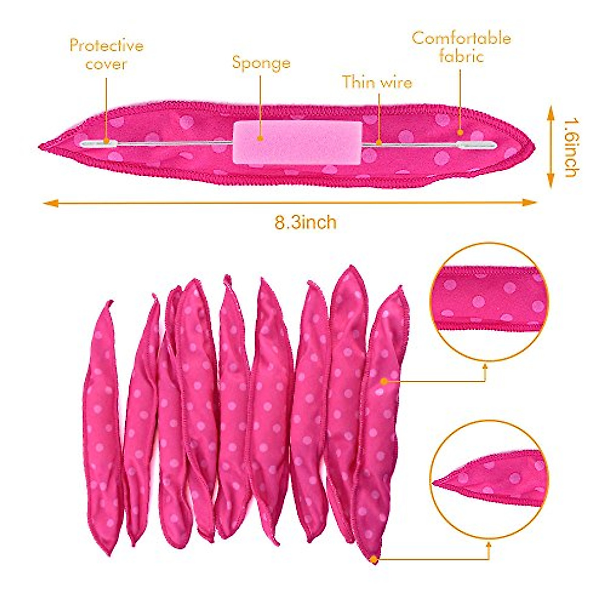 Locisne 20pcs No Heat Curlers You Can Sleep in, Hair Rollers for Long Hair DIY(Pink)