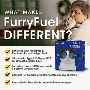 FurryFuel 5-in-1 Cat Probiotic Powder Supplement, Vet-Formulated Probiotics + Prebiotics, 5 Billion CFUs for Digestive Support & Health | Cat Vitamins, Nutritions 30 Sticks (Chicken, No Corn or Wheat)