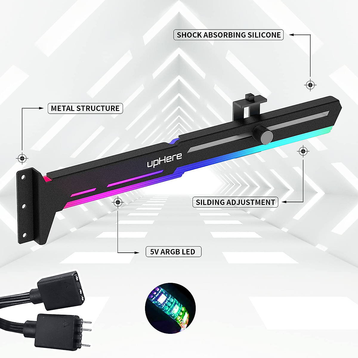 upHere 5V 3PIN Addressable RGB Graphics Card GPU Brace Support Video Card Sag Holder,Built-in 5V ARGB Strip,Adjustable Length and Height Support,G276ARGB