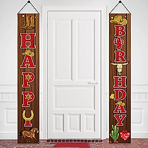 Western Cowboy Happy Birthday Door Banner Decorations, Western Theme Cowboy Theme Birthday Party Supplies, Wild West Cowboy Birthday Photo Booth Props Decor for Indoor Outdoor