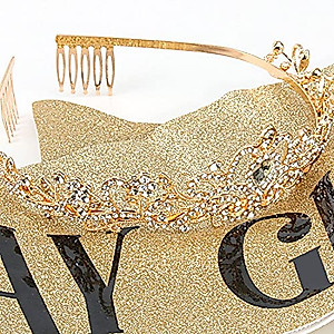 Aprince Birthday Crown & Birthday Girl Sash Set, Rhinestone Tiaras and Crowns for Women Girls Gold Tiara Birthday Gold Sash Princess Tiaras Queen Crowns for Birthday Prom Photoshoot