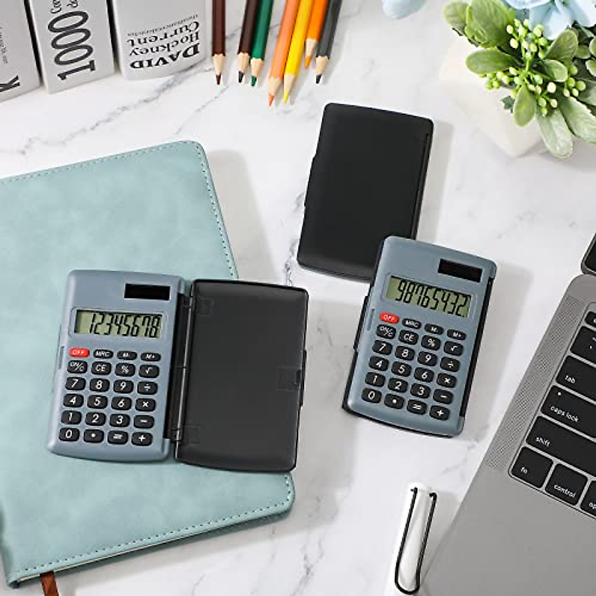 24 Pieces Pocket Calculator 8 Digit Display Basic Calculators Solar Battery Dual Power Office Calculators with Flip Open Cover for Desktop Home Office School Students Scientific Kids