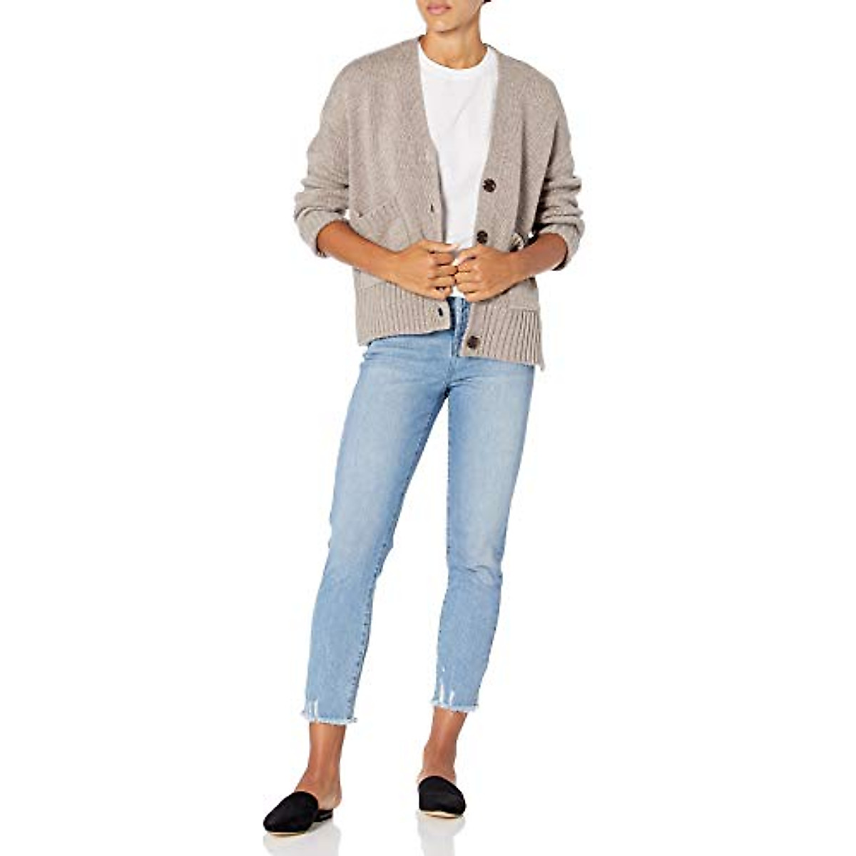 The Drop Women's Lydia Short Sleeve Loose Drop Shoulder Jersey T-Shirt , White, S