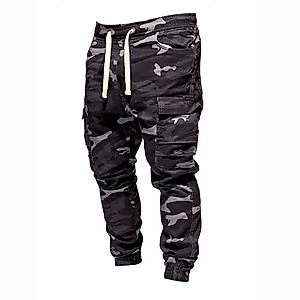 WOCACHI Mens Camo Cargo Jogger Pants Fashion Loose Handsome Pocket Jeans Chino Camouflage Pants M-4XL Trousers 2023 Overalls Dungaree Spring Stylish Up to 30% 50%