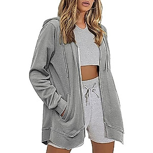 Zeagoo Lightweight Sweatshirt Hoodies for Women Casual Cotton Hooded Jackets for Fall Actvie Hoodie, Grey S
