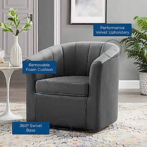 Modway Prospect Channel Tufted Performance Velvet Swivel Armchair in Charcoal