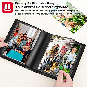 Aevdor Photo Album 5x7 Holds 64 Photos Black Inner Pages with Strong Elastic Band, Small Photo Album 5x7, Mini Picture Book for 5x7 Artwork, Photos, Kids Art Storage, Postcards, Drawings (Black)