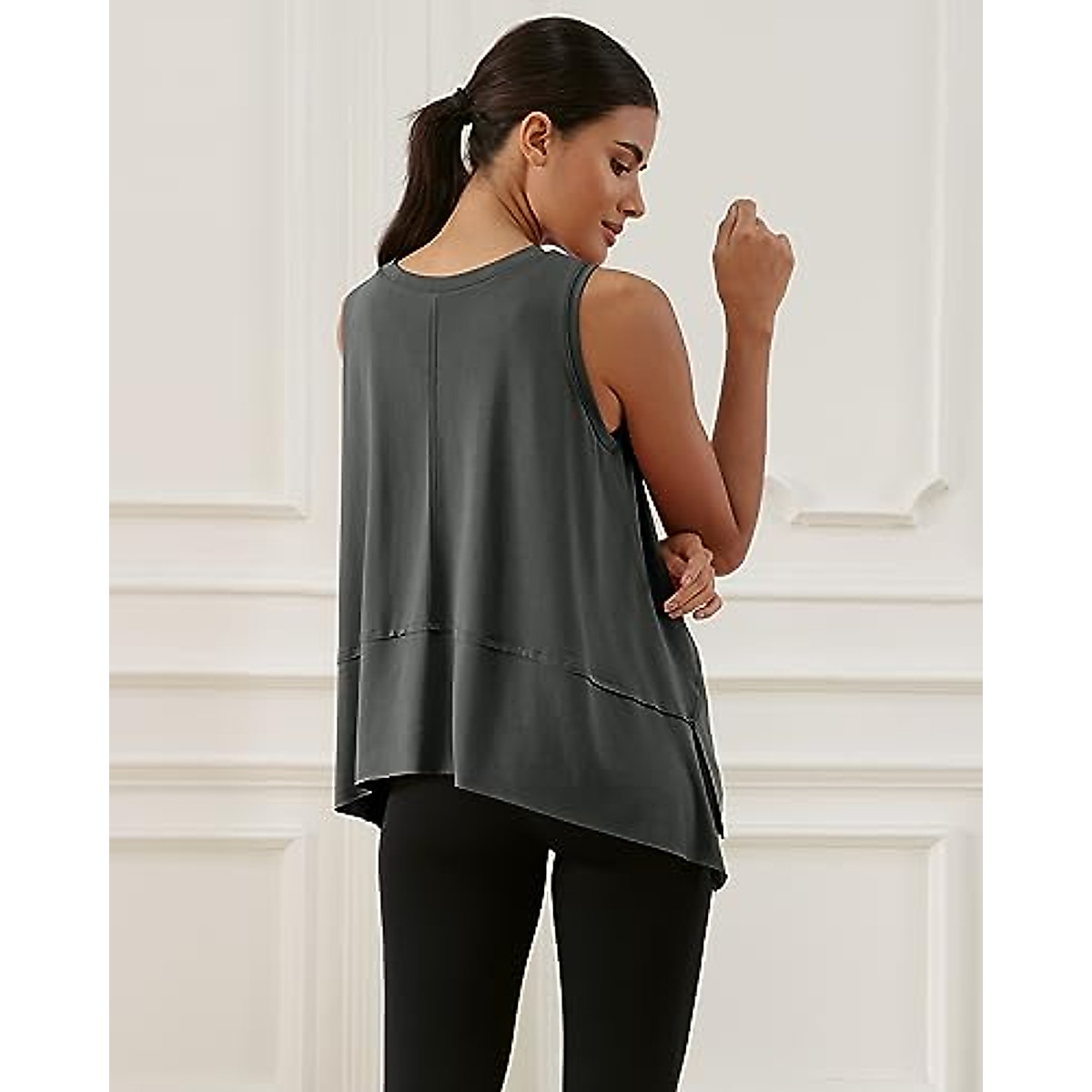 ODODOS Women's Modal Soft Sleeveless Crop Top Athletic Gym Workout Tee Cropped Yoga Tank, Black, Small