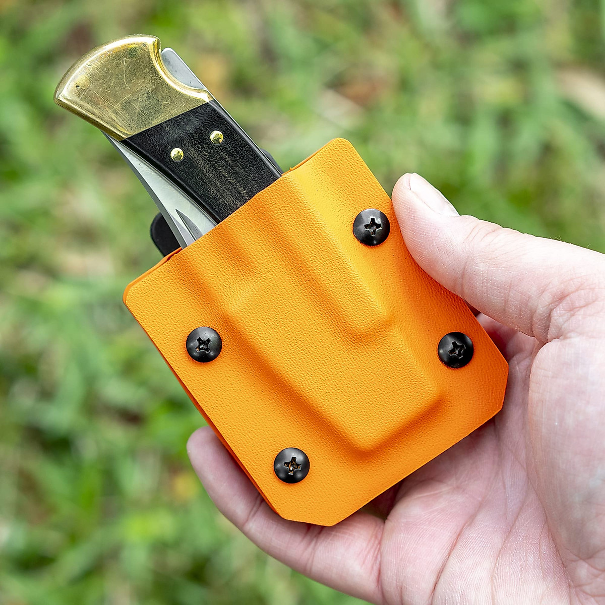 Clip & Carry Kydex Sheath for the Buck 110 & Buck 112 Folding Pocket Knife - Made in USA - Belt Holster Case - Orange
