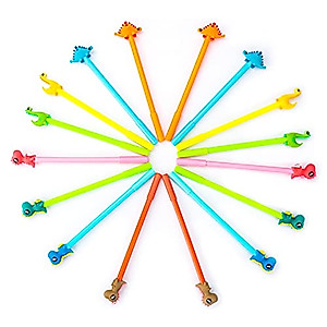 RECHENG Cute dinosaur black ink pens,Cartoon fun kawaii writing gel pens for kids office school supplies,16pcs Set (cute dinosaur)
