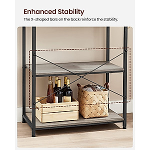 VASAGLE Coffee Bar, 31.5 Inches Baker's Rack for Kitchen with Storage, 6-Tier Kitchen Shelves with 6 Hooks, Microwave Stand, Industrial, Greige and Black UKKS019B02