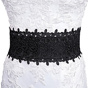 Lovful Womens Faux Leather Lace Waist Belt,Wide Wrap Around Obi Belt,Self Tie Boho Cinch Belts,Black