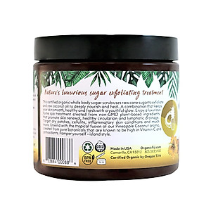 Organic Fiji Whole Body Scrub - Infused with Coconut Oil, Exfoliating Sugar Scrub for Smooth and Soft Skin, Exfoliates & Restores Skin's Natural Biosphere, Pineapple Coconut 20 oz