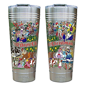 Catstudio 12 Days Of Christmas Thermal Tumbler | Triple Wall Insulation With Non Slip Bottom | Great Holiday and Christmas Travel Cup for Water, Coffee, Tea, or Smoothies