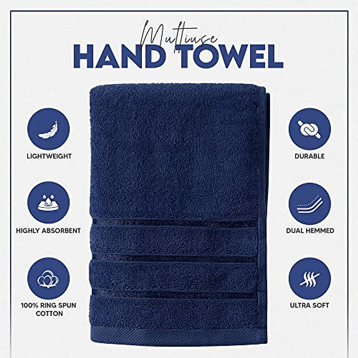 Utopia Towels - 6 Pack Viscose Hand Towels Set, (16 x 28 inches) Ring Spun Cotton, Ultra Soft and Highly Absorbent 600GSM Towels for Bathroom, Gym, Shower, Hotel, and Spa (Navy)
