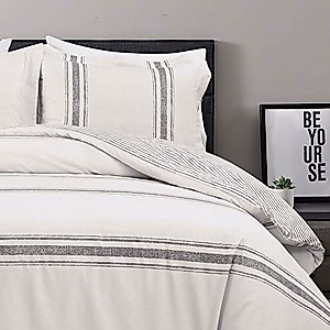 Lush Decor Farmhouse Stripe 3 Piece Duvet Cover Set, King, Gray