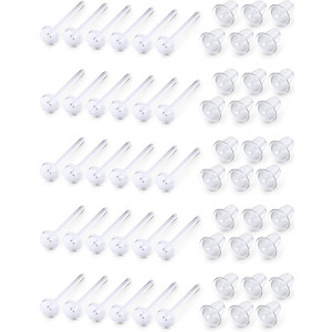 Jenxnjsjo Clear Plastic Silicone Rubber Invisible Post Stud Earrings Hole Saver Piercing Retainers Medical Grade for Women Men Sensitive Ears Sports Surgery Work