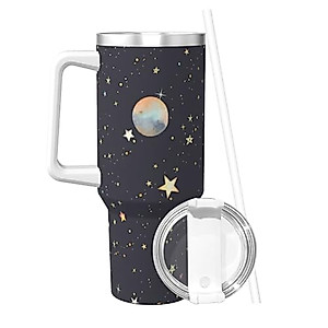 HULIBIN Galaxy.. Print Double Deck Stainless Steel Travel Coffee Cup With Lid 40 Oz Ice Bully Cup