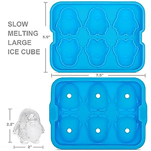 Nax Caki 3D Penguin Gifts Ice Cube Tray Fun Shapes, Odd Novelty Cute Gifts for Penguins Lover, 2.2" Large Silicone Whiskey Ice Mold for Cocktails,Bourbon,Brandy, w/Funnel Blue
