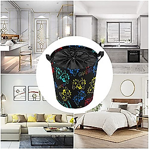 Gamer Play Gaming Laundry Basket With Drawstring, Colorful Controller Collapsible Storage Basket Boys Kids Room Laundry Nursery Hamper Bathroom