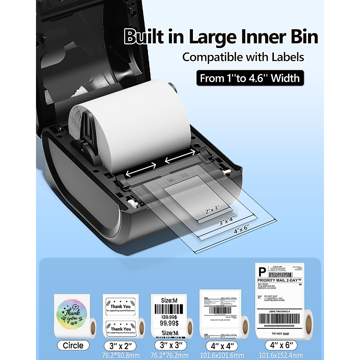 Phomemo Bluetooth Thermal Label Printer 4X6 - D520BT Wireless Shipping Label Printer Build-in Holder, Thermal Label Maker for Return Shipping Package, Compatible with Amazon, USPS, Shopify, Ebay