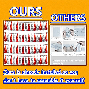 4P Red Silver Foil Fringe Metallic Tassel Streamers Banner Tassel Garland for Parade Floats, Graduation, Wedding, Birthday, Halloween, Christmas, Bridal/Baby Shower Party Decorations