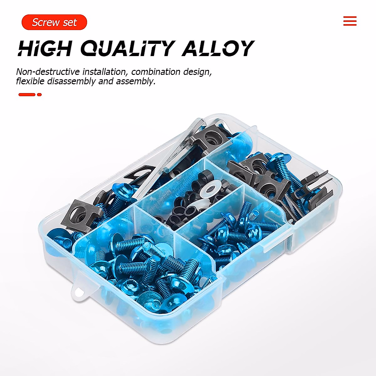 BELOMI Motorcycle Fairing Bolt Kit, 177pcs M5 M6 Motorcycle Windscreen Screws, Aluminum Fasteners Fairing Bolts Nut Clips Kit, Mounting Kits Washers Nuts Screws Assortment for Sport Bikes (Sky Blue)