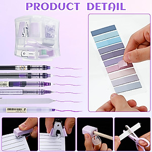 Colarr Mini Office Supply Kit Includes Stapler Tape Dispenser Staple Remover Paper Clips Scissor Staples Pen Sharpener Note Small Telescopic Knife for Office and School Clerk Student (Purple)