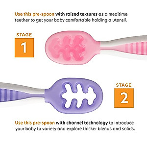 NumNum Pre-Spoon GOOtensils | Baby Spoon Set (Stage 1 + Stage 2) | BPA Free Silicone Self Feeding Toddler Utensils | for Kids Ages 6 Months+, 1-Pack, Two Spoons, Frosty Lilac/Rosebud